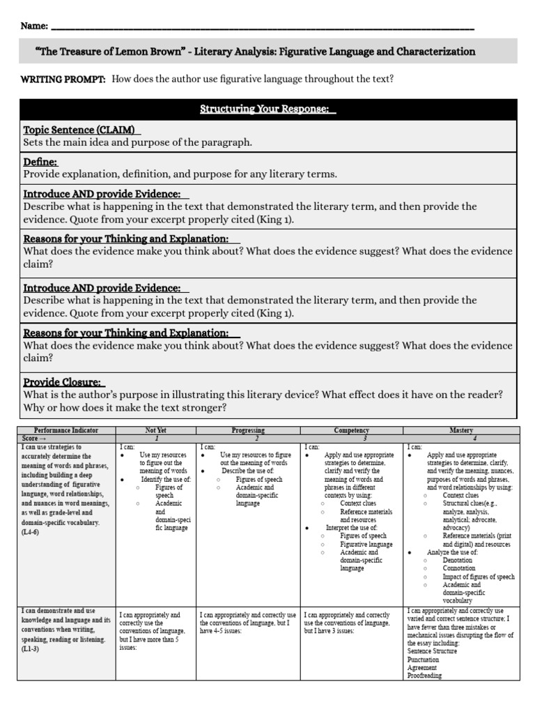 Figurative Language in Lemon Brown Analysis | PDF | Word | Vocabulary