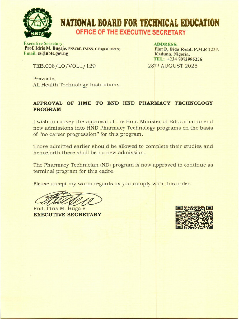 Approval of Hme To End HND Pharmacy Technology Program' | PDF