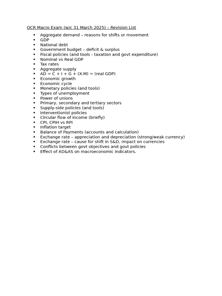 OCR Macro Exam Revision Topics 2025 | PDF