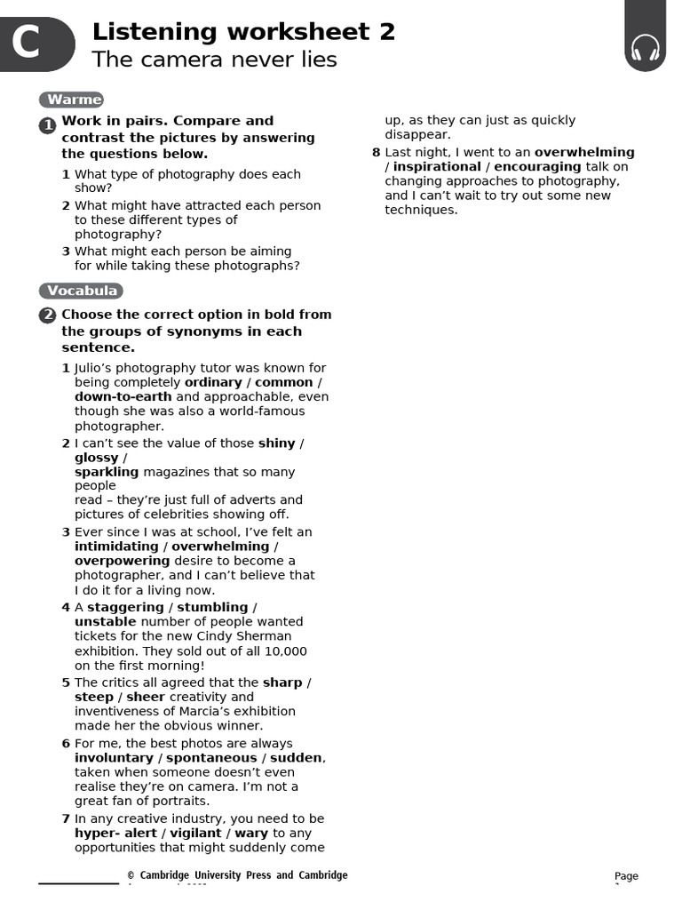 C1 Advanced Listening Worksheet 2 Standard | PDF