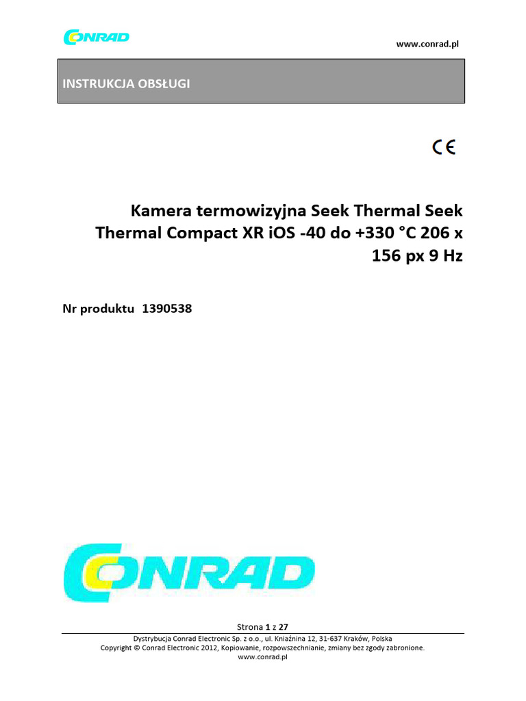 Instrukcja Obslugi 1390538 Kamera Termowizyjna Seek Thermal Compact XR ...