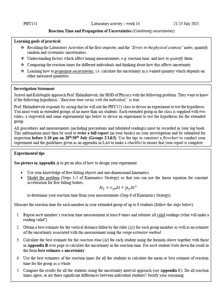 Average Reaction Time Experiment Guide | PDF | Measurement | Uncertainty