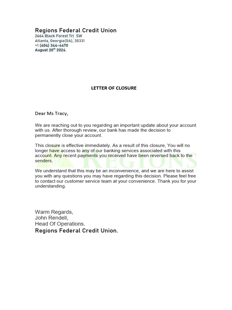 Account Closure Letter | PDF