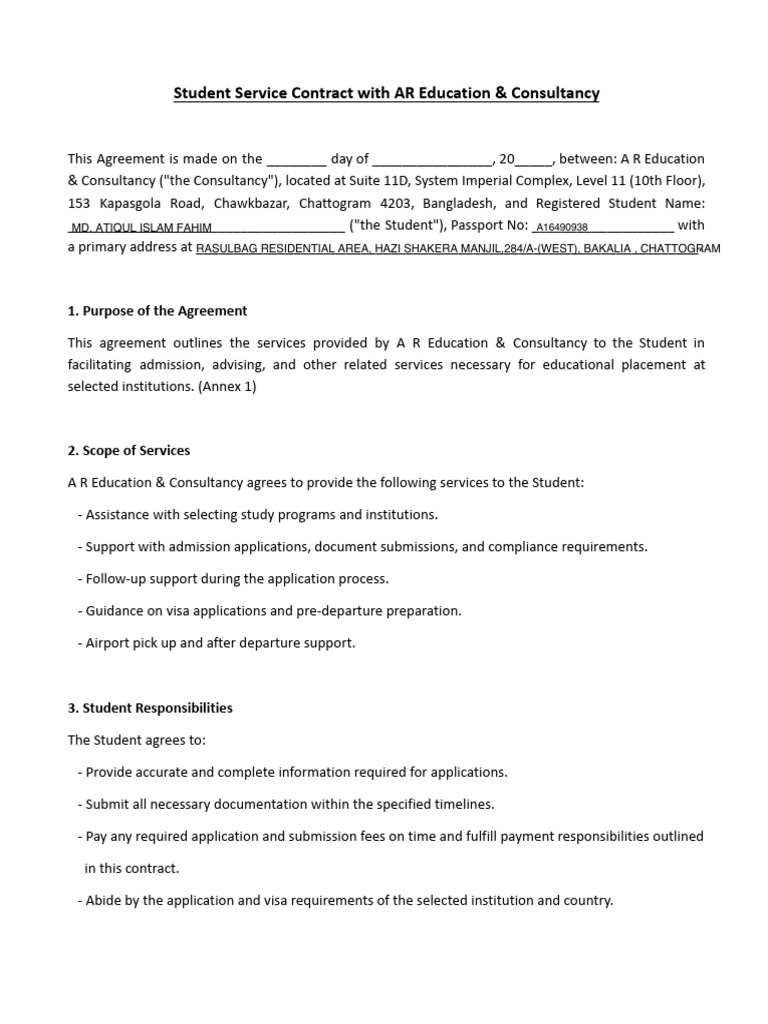 Student Service Contract with AR Education | PDF | Fee