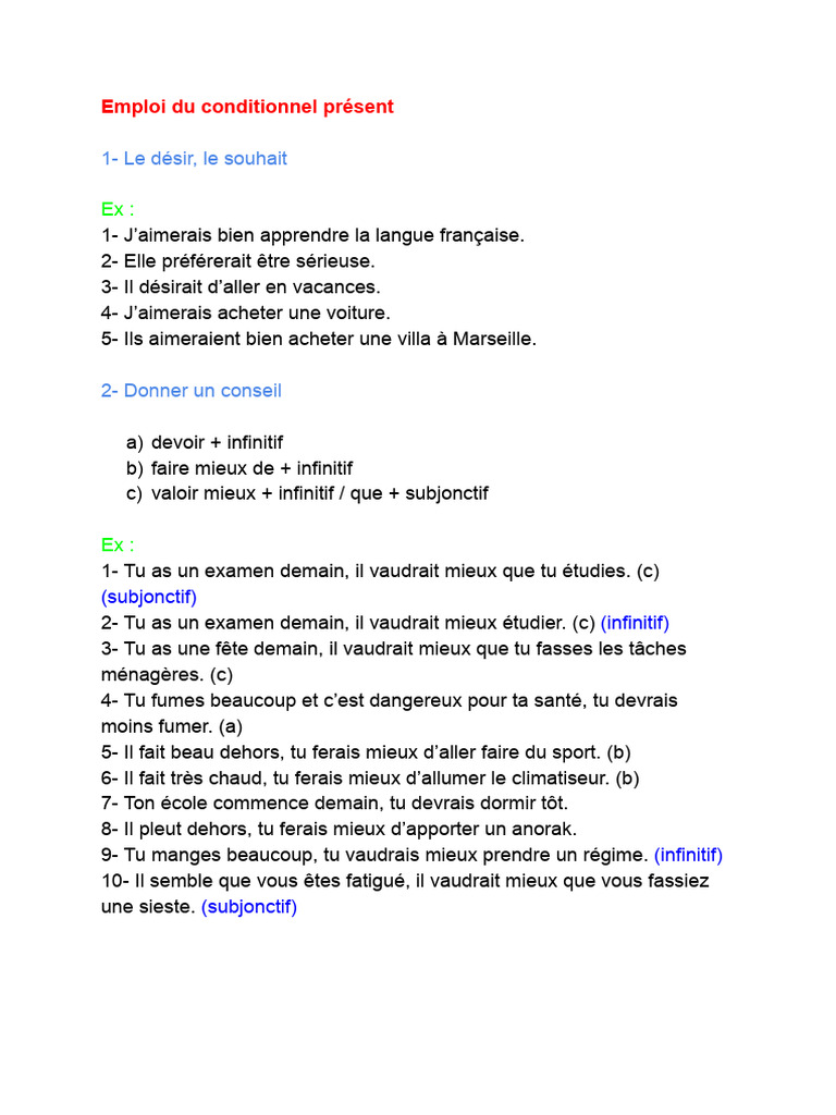 Utilisation du conditionnel présent en français | PDF