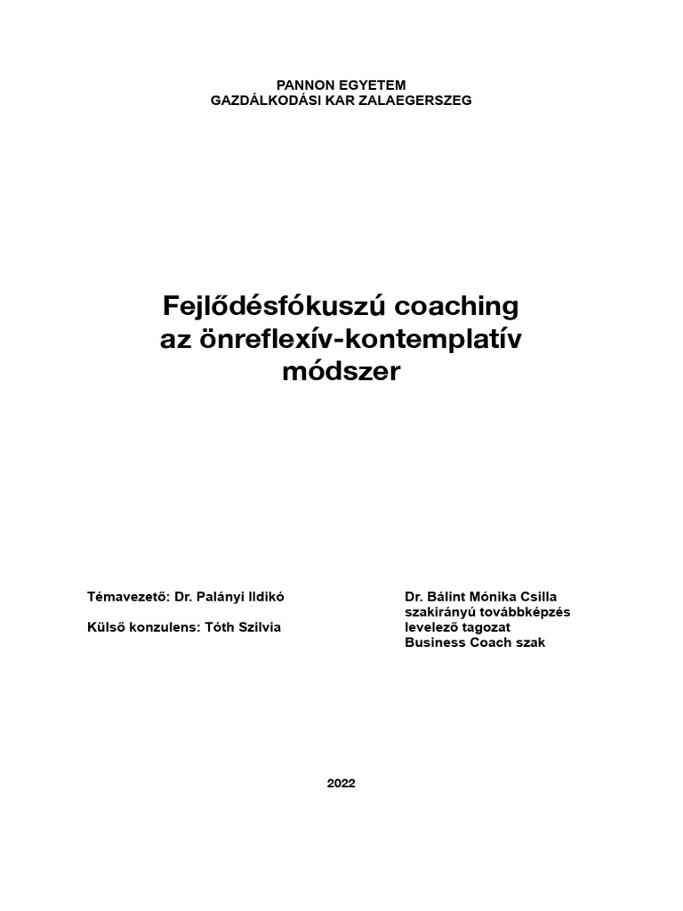 Bálint Mónika Csilla Fejlodes Fokuszu Coaching Onreflexiv Modszer | PDF