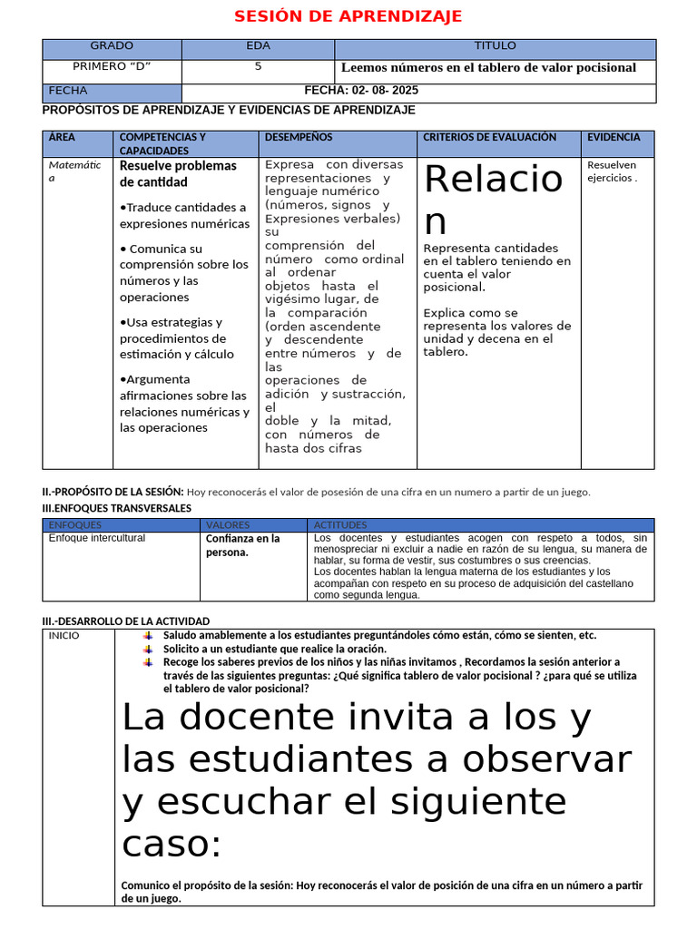Valor Posicional en Números para Primer Grado | PDF | Aprendizaje ...