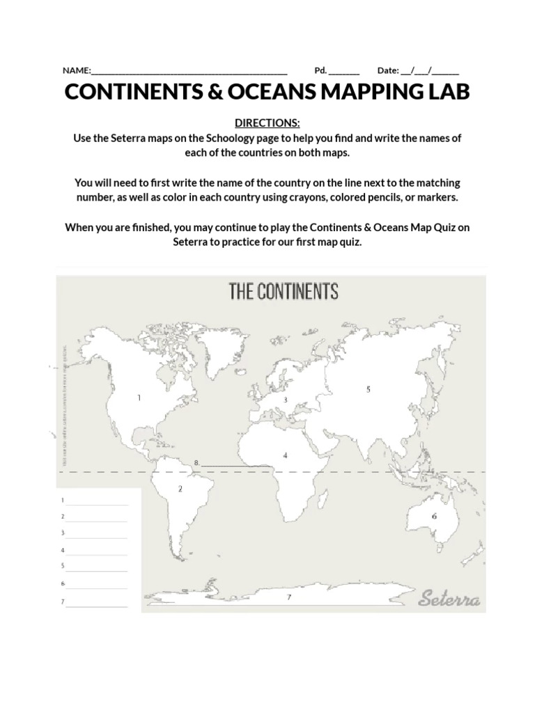 Continents Oceans Mapping Lab | PDF