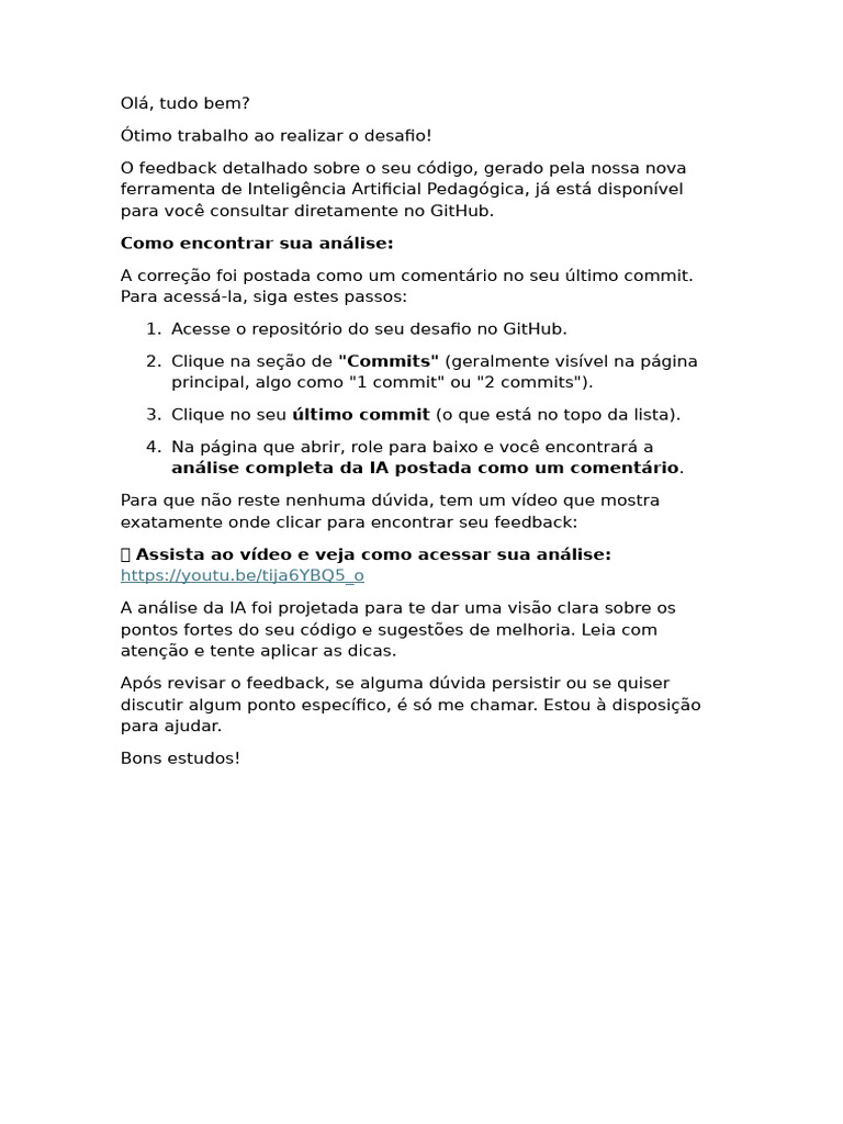 Acesse seu feedback de código no GitHub | PDF