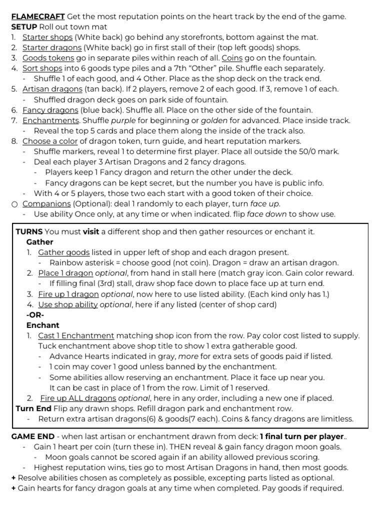 One Side Flamecraft Onesheet | PDF | Games Of Mental Skill | Tabletop Games