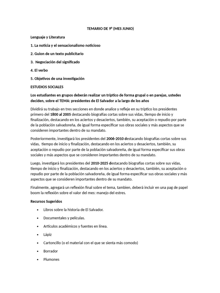 Temario Noveno Grado Junio-Agosto | PDF | Protección del medio ambiente ...