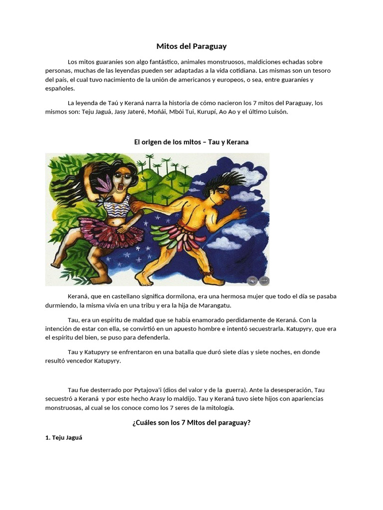 Mitos Del Paraguay. Los Siete Mitos Del Pais. | PDF