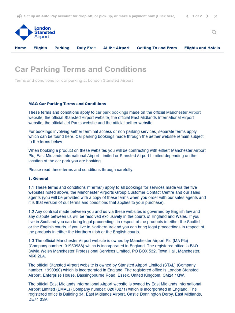 Car Parking Terms and Conditions - London Stansted Airport | PDF ...