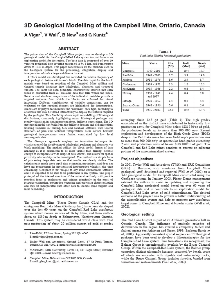 3D Geological Model of Campbell Mine | PDF | Mining | Databases