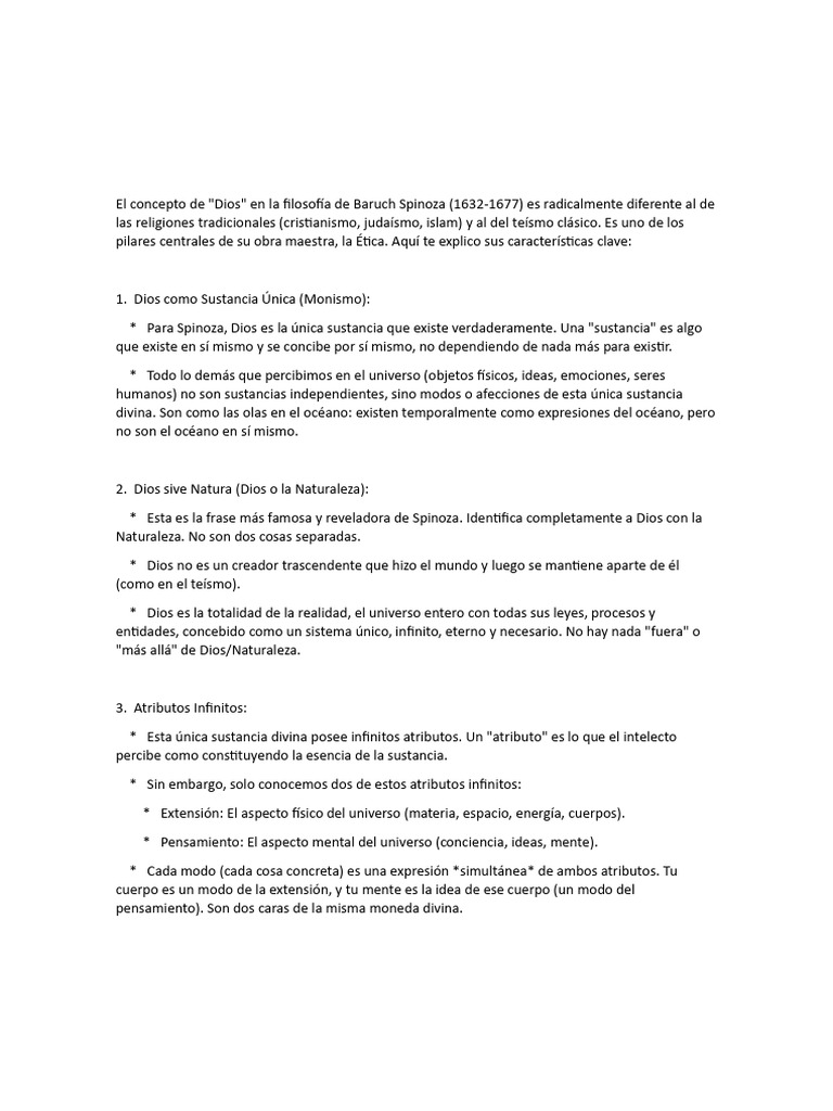 Dios en la filosofía de Spinoza: Monismo y Naturaleza | PDF | Baruch ...