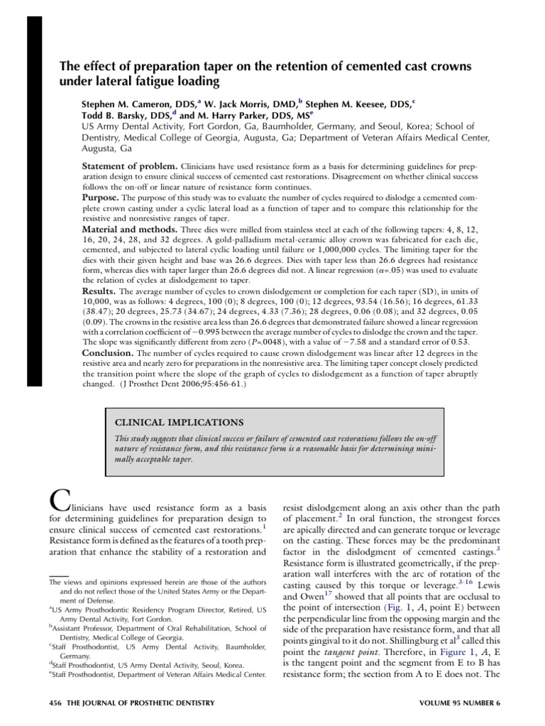 Taper Effects on Cemented Crown Retention | PDF | Dental Degree ...