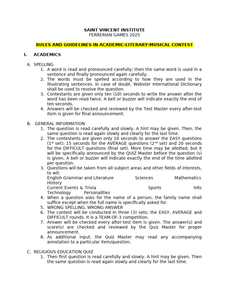 Academic Literary Musical Contest Rules Guidelines | PDF | Acrylic ...