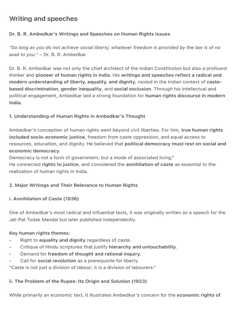 Writing and Speeches | PDF | Human Rights | Caste