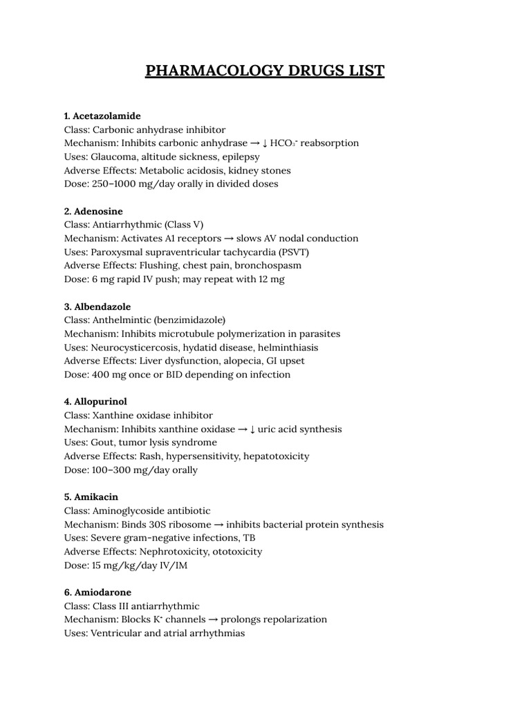 Comprehensive Pharmacology Drug List | PDF | Medical Specialties ...