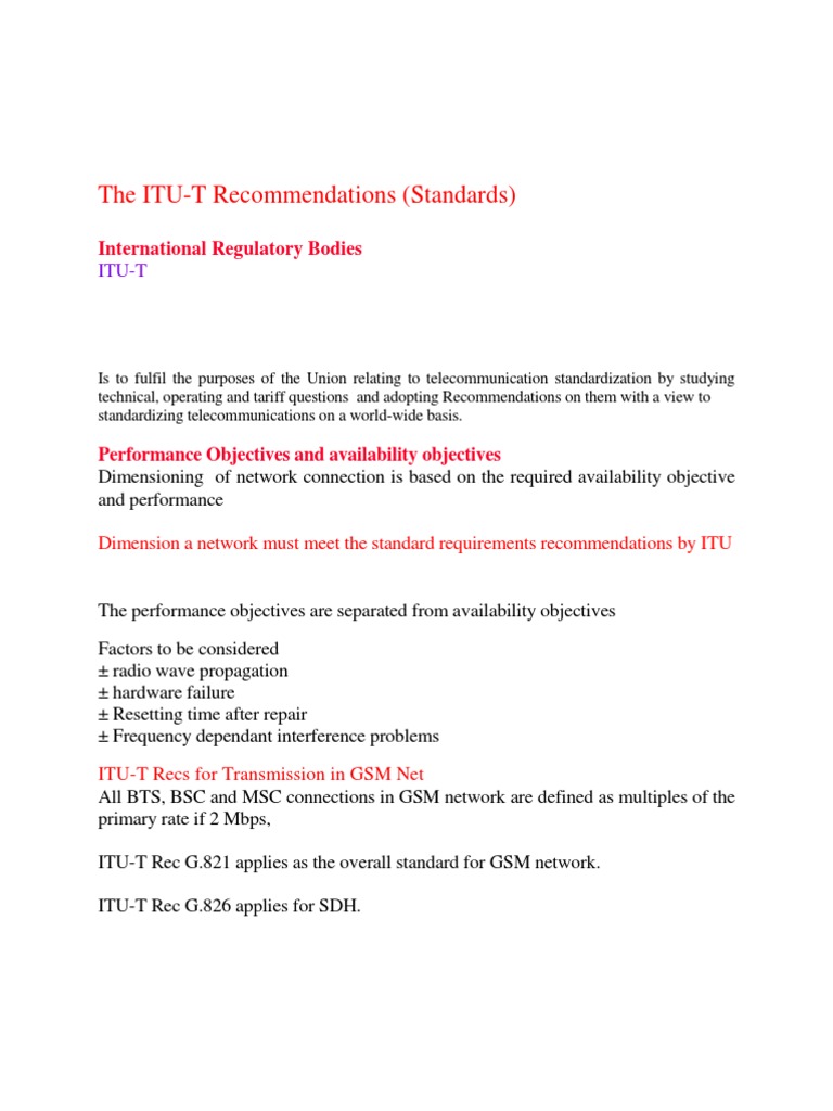 ITU-T Recommendations for Telecom Standards Performance | PDF | Bit ...