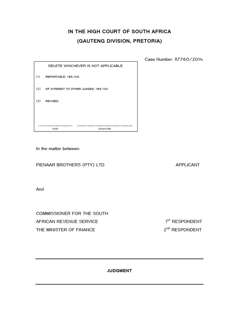 Pienaar Bros Pty LTD V CSARS | PDF | Dividend | Taxes