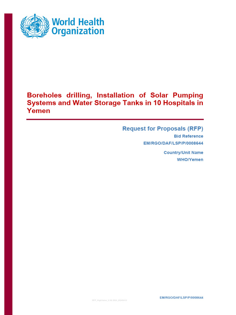 RFP - Boreholes Driling Solar Systms & Water Tanks | PDF | World Health ...