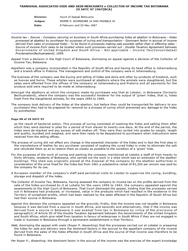 Taxation of Hides Sales in Botswana Case | PDF | Taxes | Gross Income