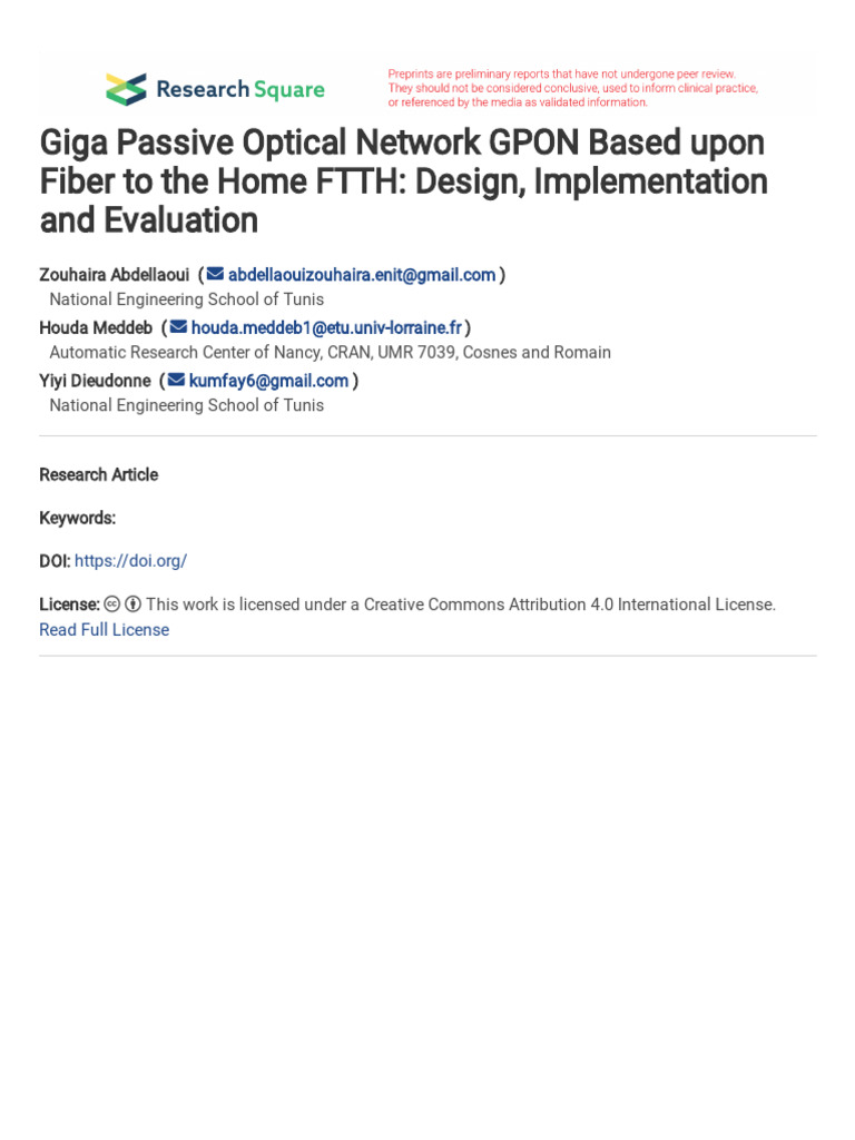 Giga Passive Optical Network GPON Based Upon Fiber | PDF | Fiber To The ...