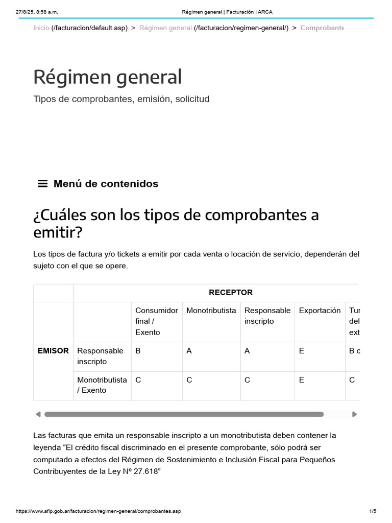 Tipos de Comprobantes en Régimen ARCA | PDF | Factura | Bancos
