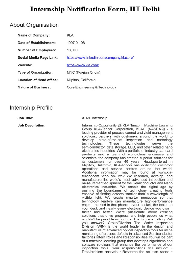 KLA (AI ML Internship) | PDF