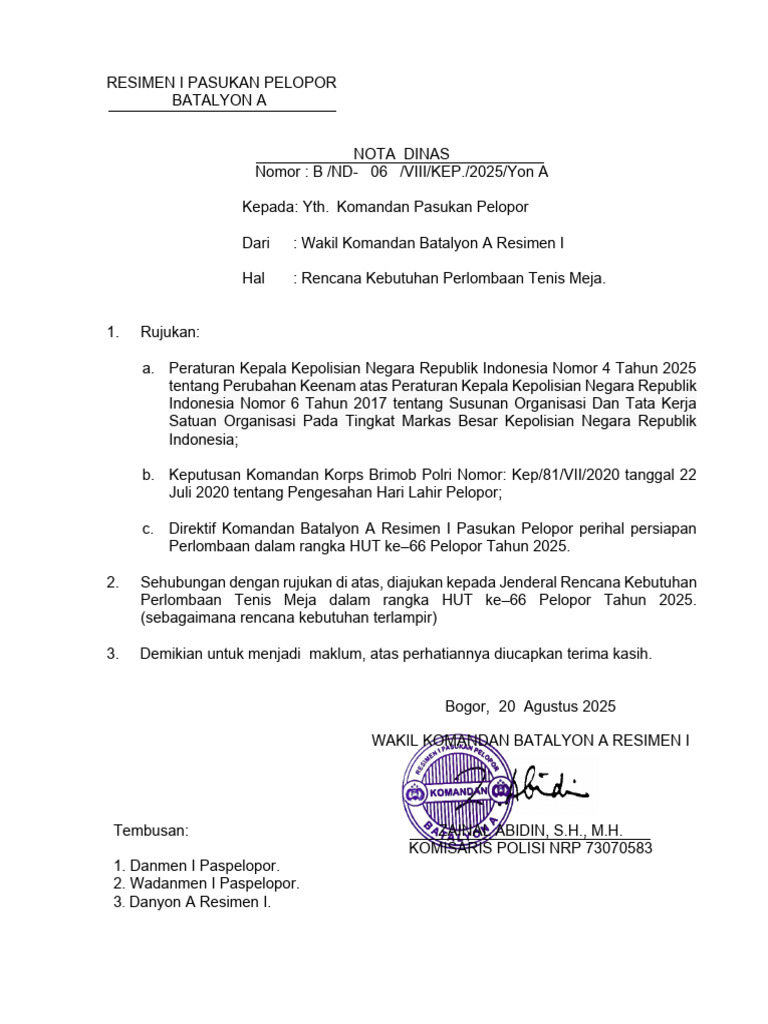 Rencana Kebutuhan Perlombaan Tenis Meja | PDF