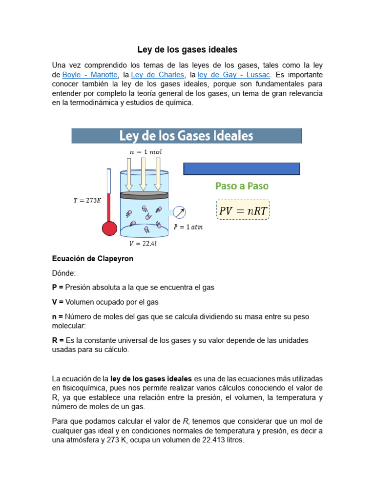 Ley de Gases Ideales y Ejercicios Prácticos | PDF | Gases | Mole (Unidad)