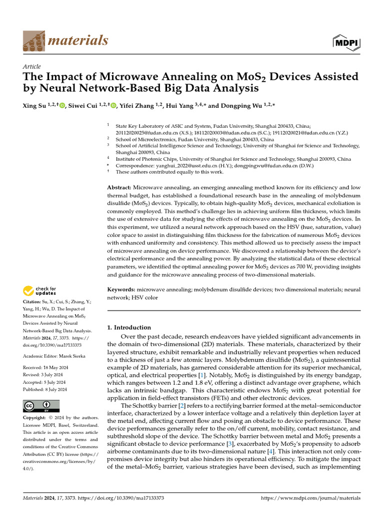 Microwave Annealing Effects on MoS2 Devices | PDF | Graphene | Color