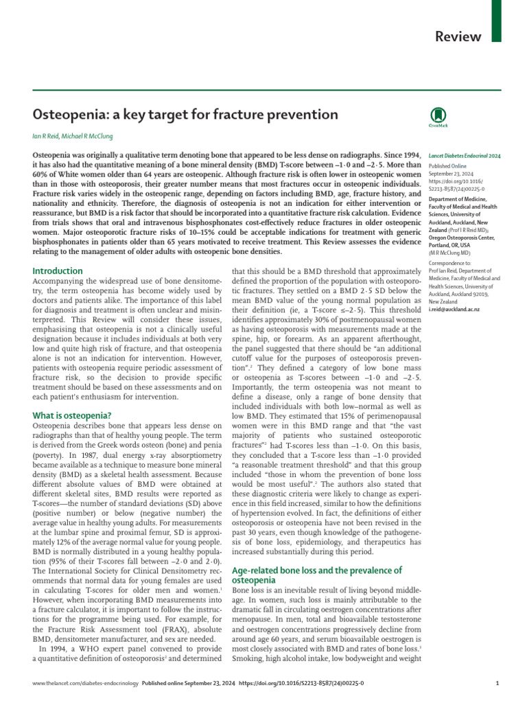 Osteopenia: Fracture Prevention Insights | PDF | Osteoporosis | Bone