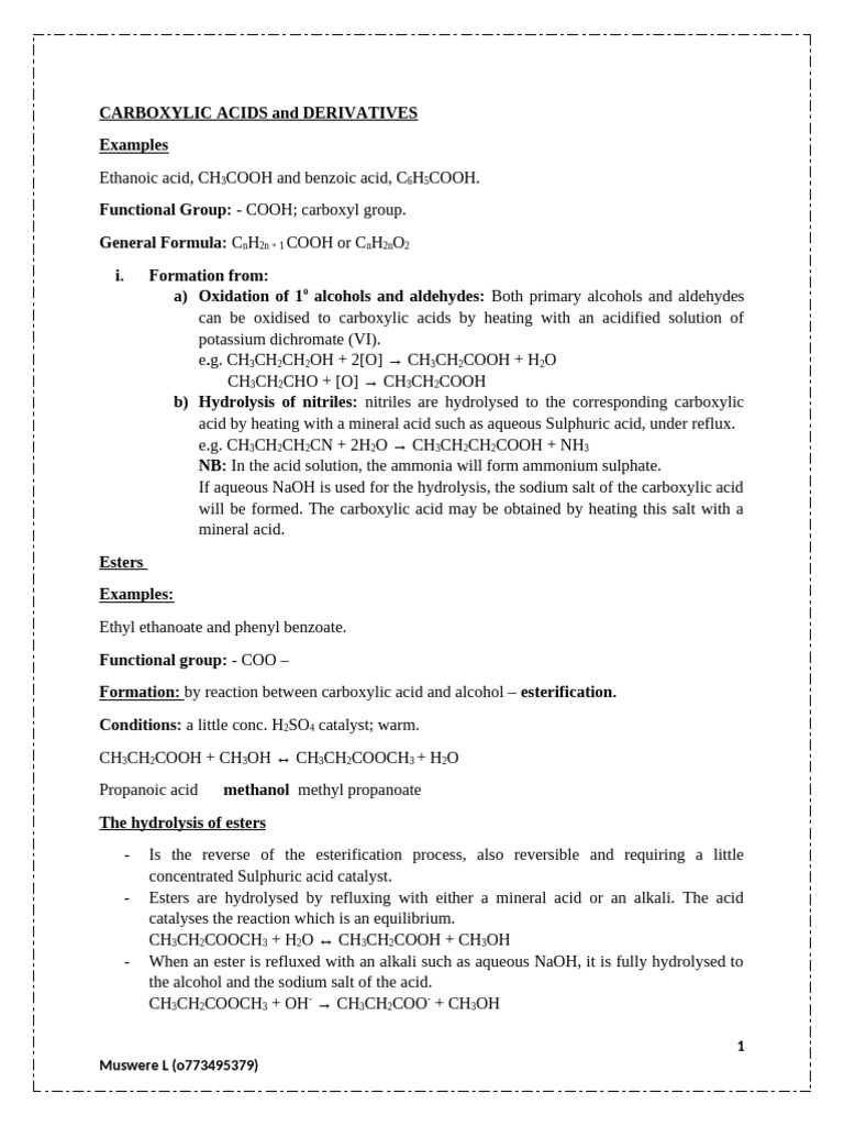 Carboxylic Acids Derivatives - A Level 1 | PDF | Ester | Carboxylic Acid
