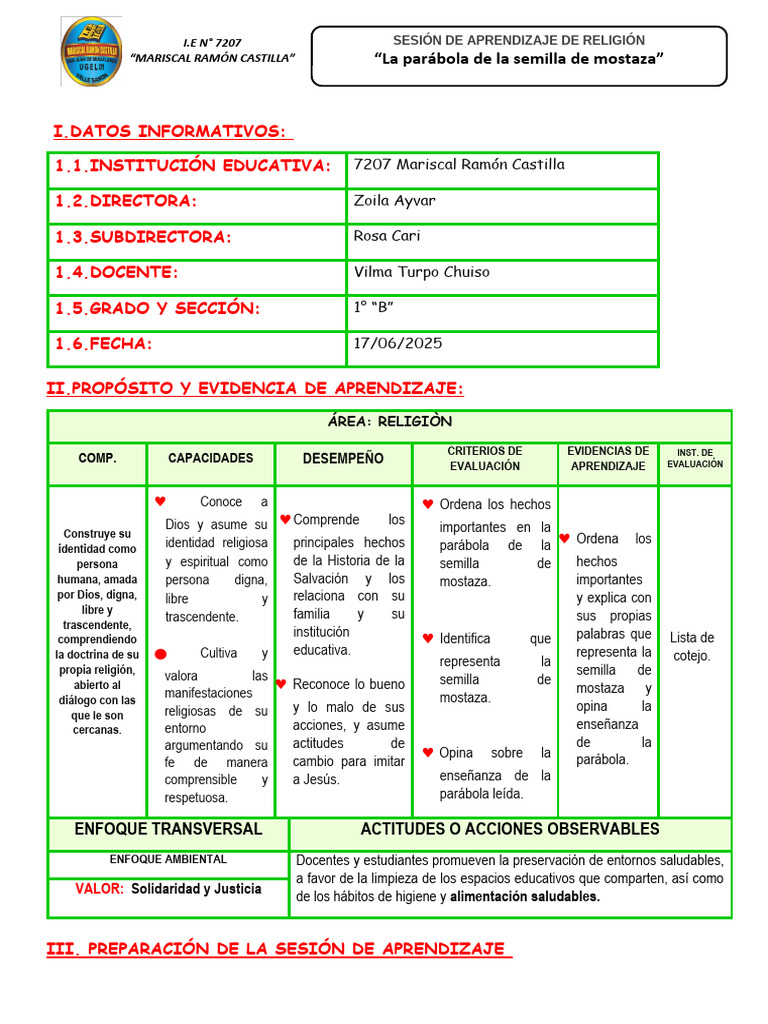 Sesión Paràbola de La Semilla de Mostaza | PDF | Enseñando | Parábolas ...