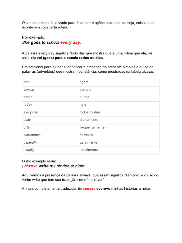 Uso do Simple Present em Inglês | PDF | Famílias linguísticas
