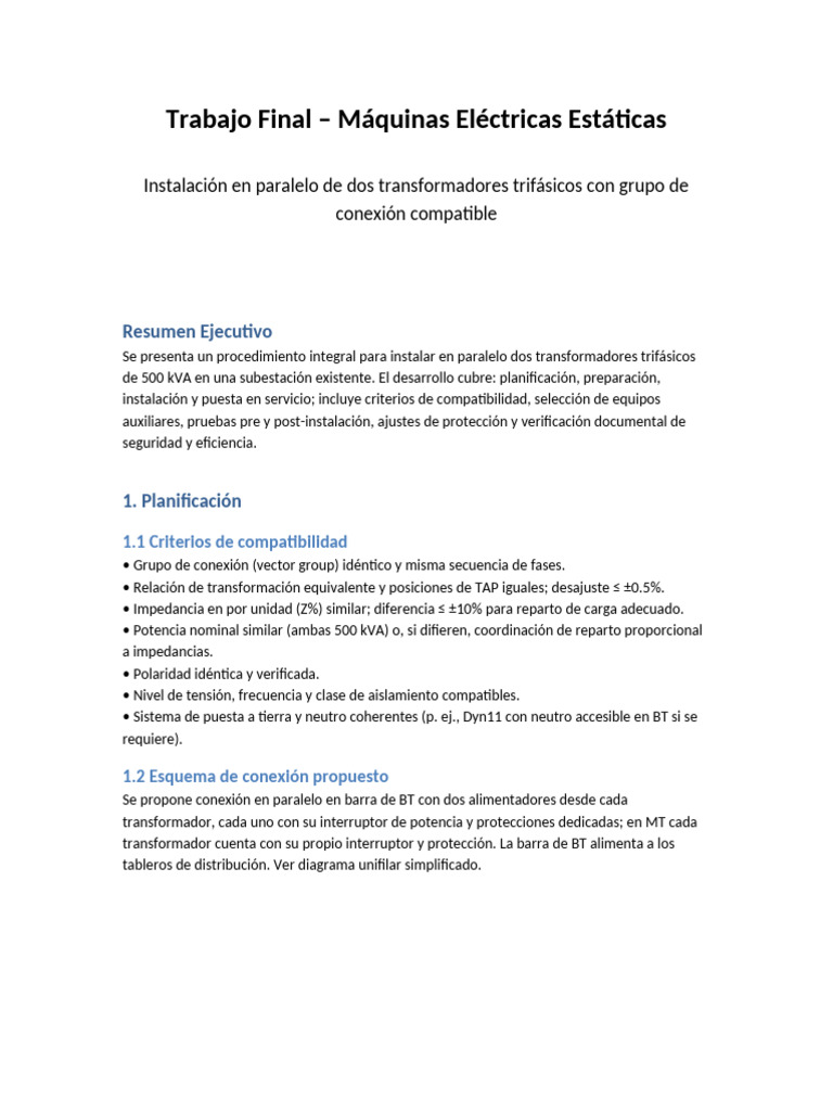 Eind-401 Trabajofinal Resuelto | PDF | Transformador | Bienes manufacturados