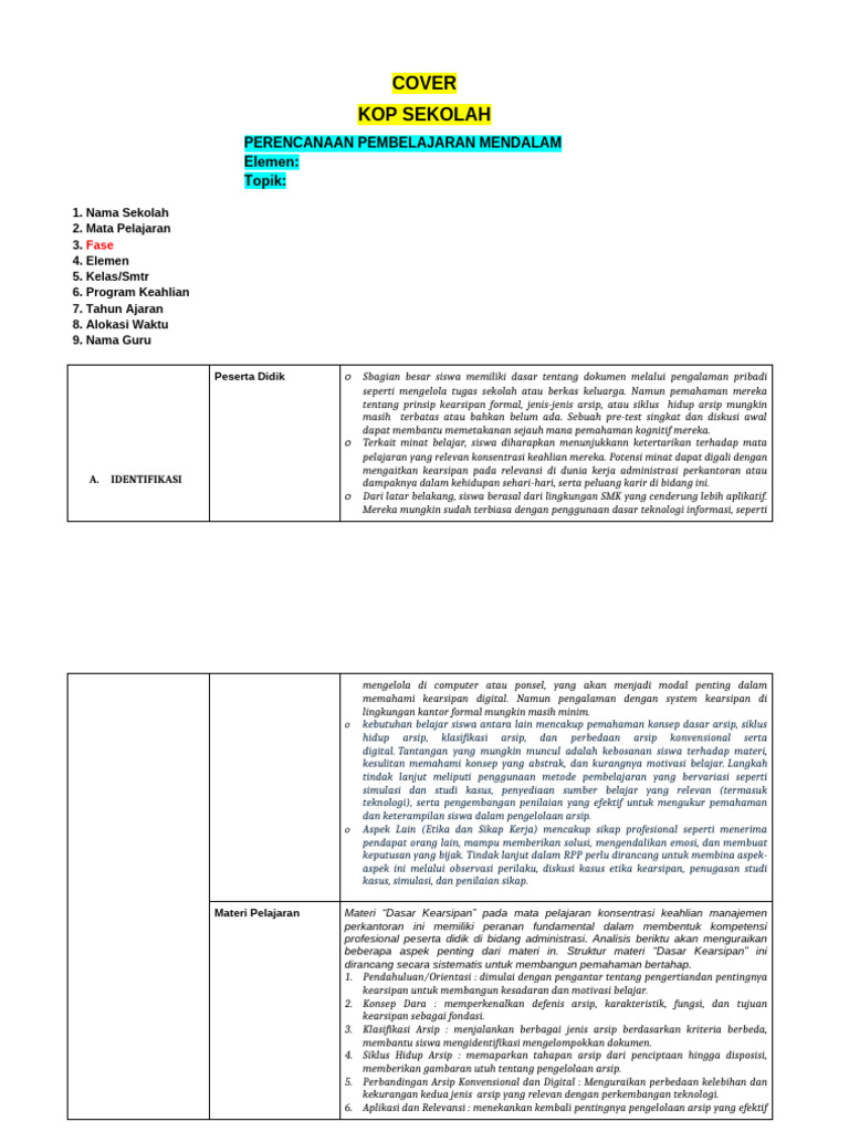 Contoh RPP Pembelajaran Mendalam | PDF