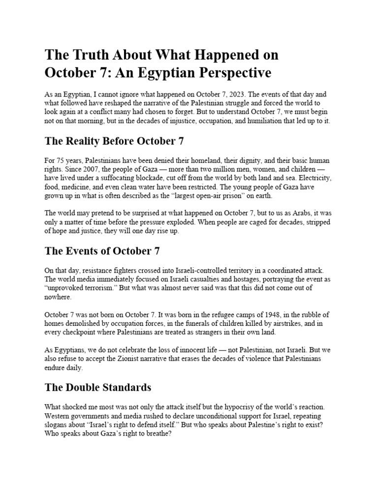 Egyptian Insights on October 7 Events | PDF | Gaza Strip | Israel