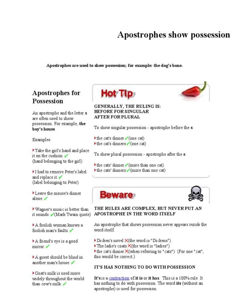 Apostrophes Show Possession | PDF | Grammatical Number | Plural