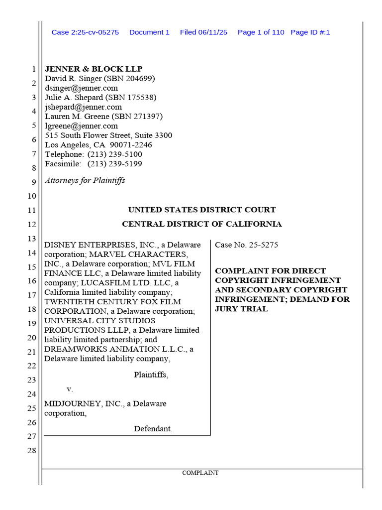 Disney Ai Lawsuit | PDF | Star Wars | Copyright Infringement