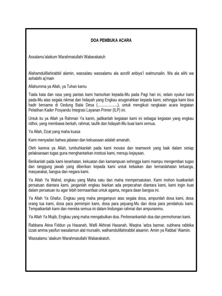 Doa Pembuka Acara Pelatihan Posyandu | PDF