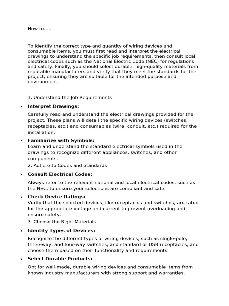 Identifying Correct Type and Quantity of Wiring Devices and Consumable Items | PDF | Electrical ...