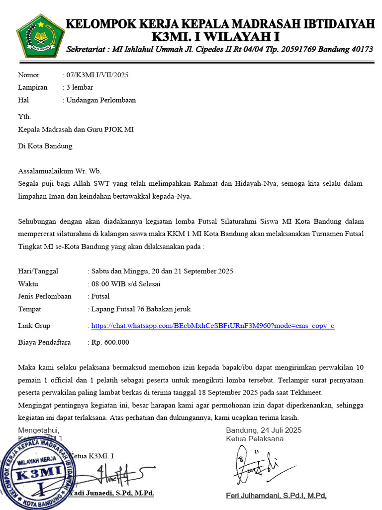 Undangan Dan Kelengkapan Futsal Kota Bandung Ok Fiks | PDF
