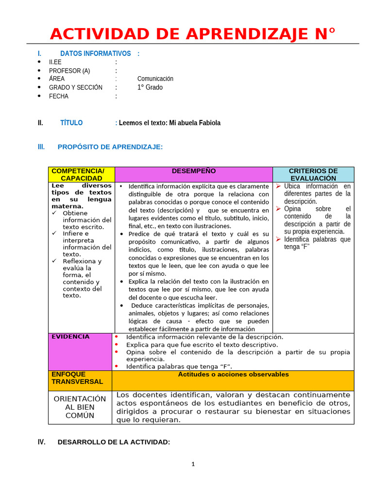 Sesion Mi Abuela Fabiola | PDF | Aprendizaje