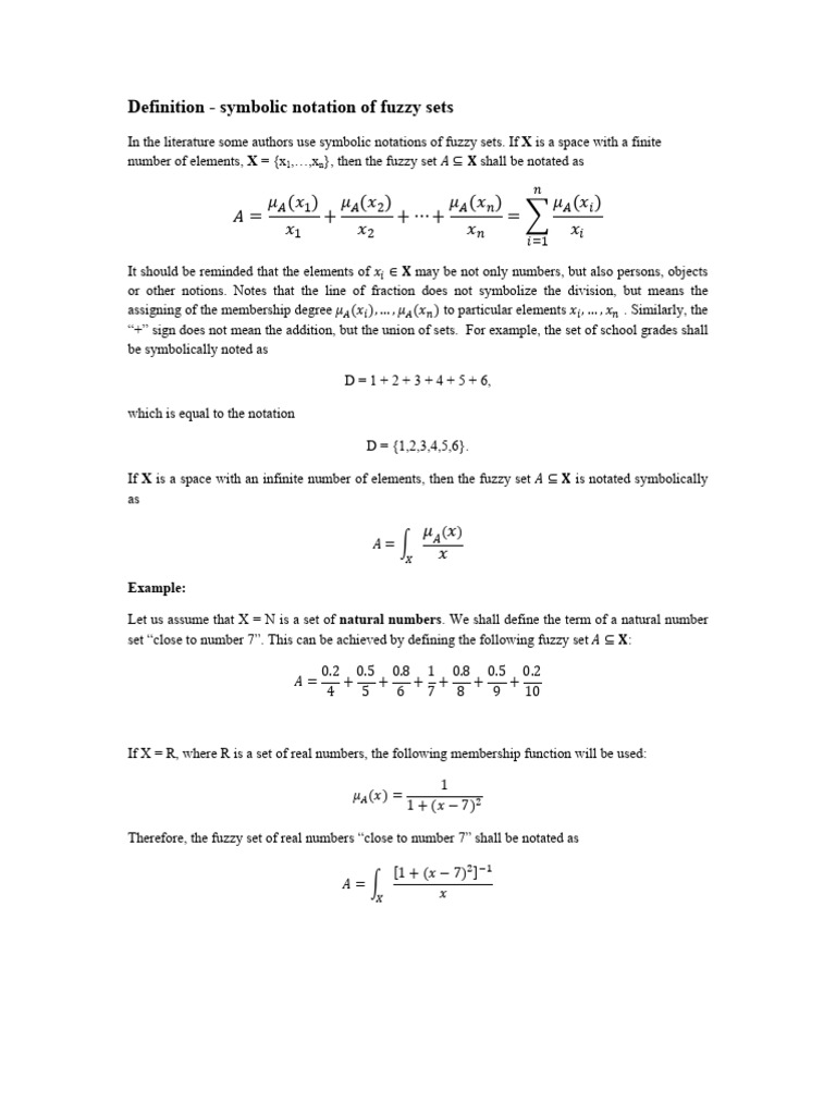 Fuzzy Sets: Symbolic Notation Explained | PDF
