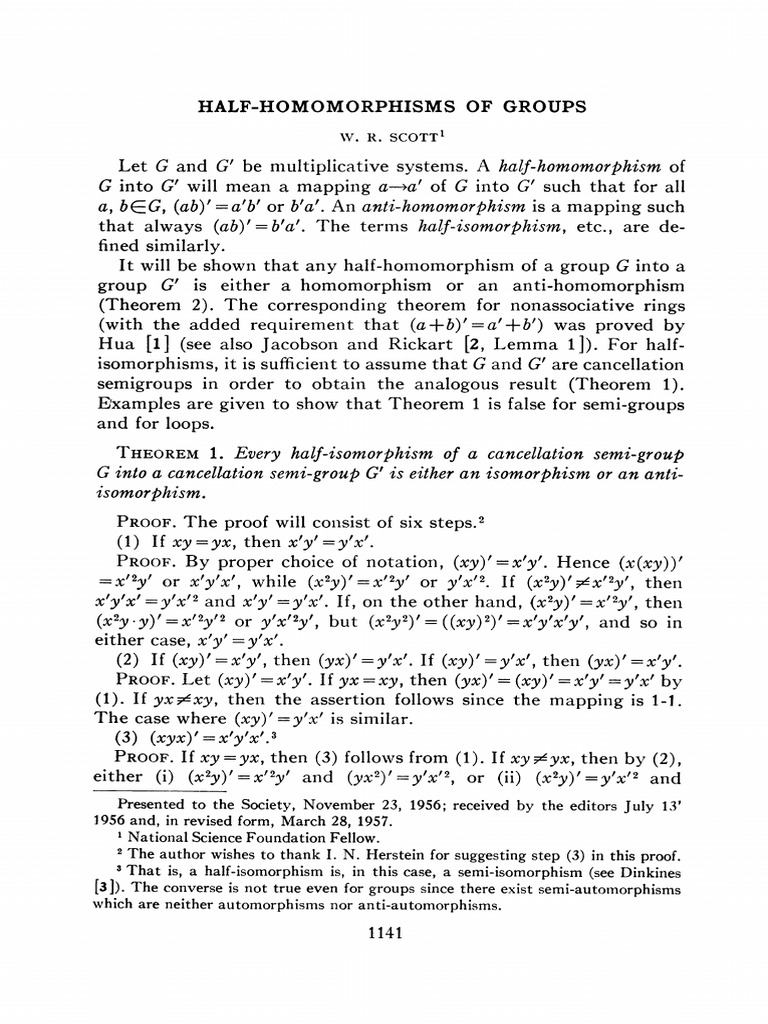 Half-Homomorphisms of Groups: Fined Similarly | PDF | Mathematical ...