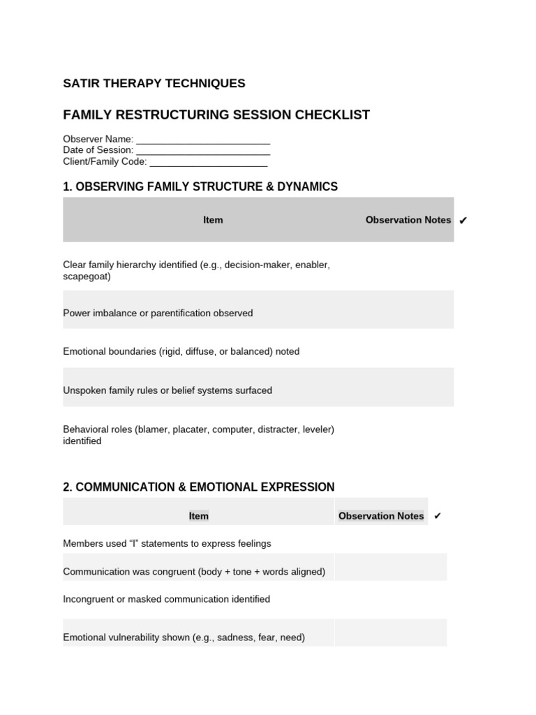 Satir Therapy Techniques Overview | PDF | Psychotherapy | Feeling