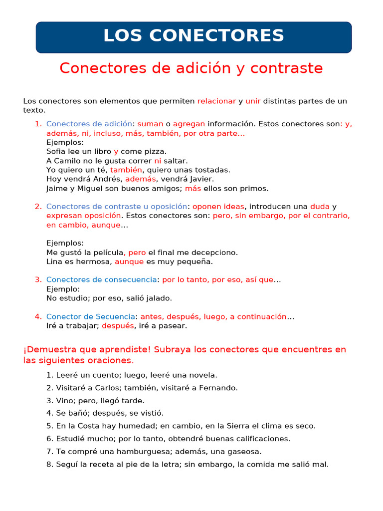 Conectores de Adición y Contraste | PDF